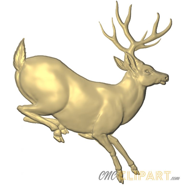 Jumping Stag 3D Relief Model - CNC Clipart